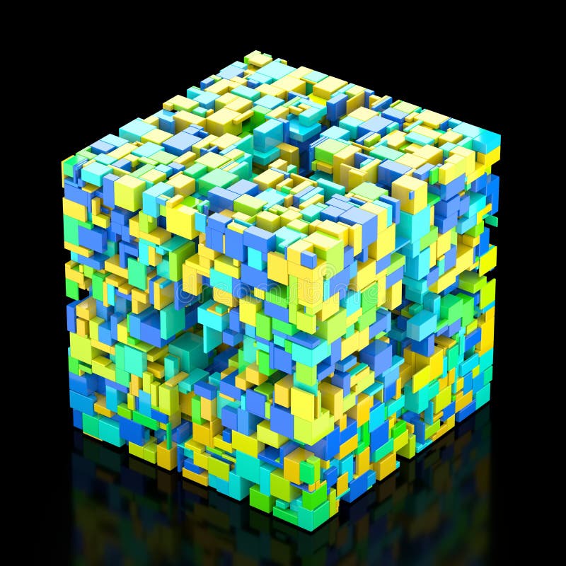 Cube Assembly of Small Cubes, Green,yellow and Blue Colors Stock ...