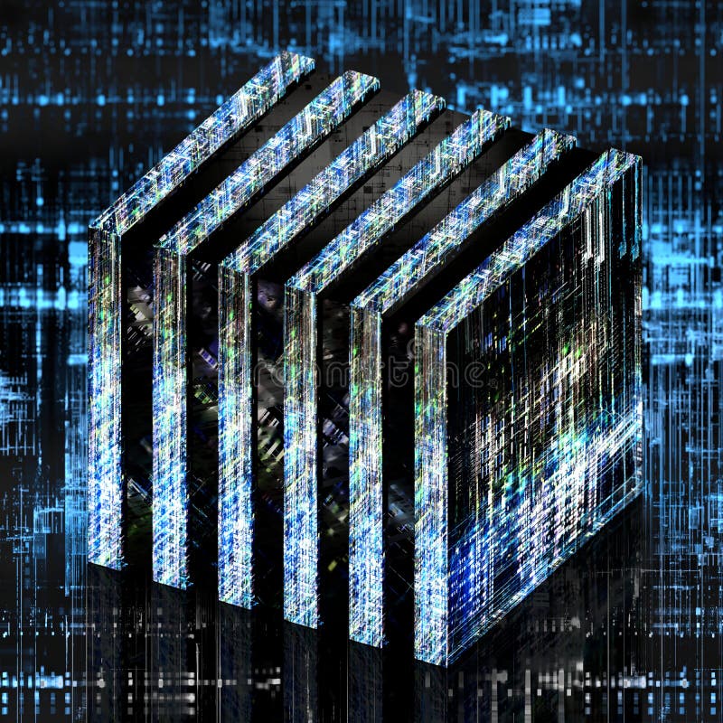 Futuristic Quantum Computer in a Cube Shape Stock Illustration ...