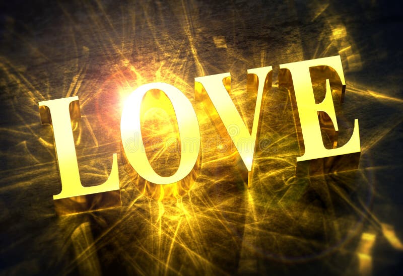 Golden `LOVE` Word with Caustic Light Stock Illustration - Illustration ...