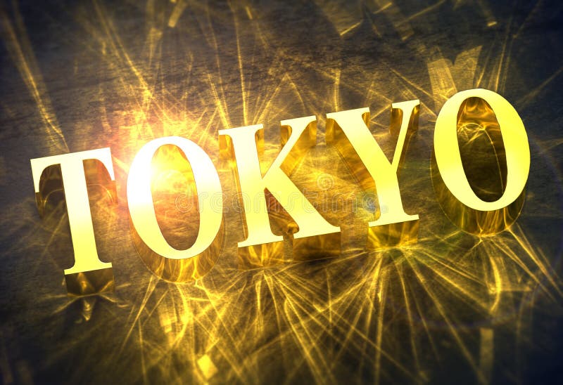 Golden `TOKYO` Word with Caustic Light Stock Illustration ...