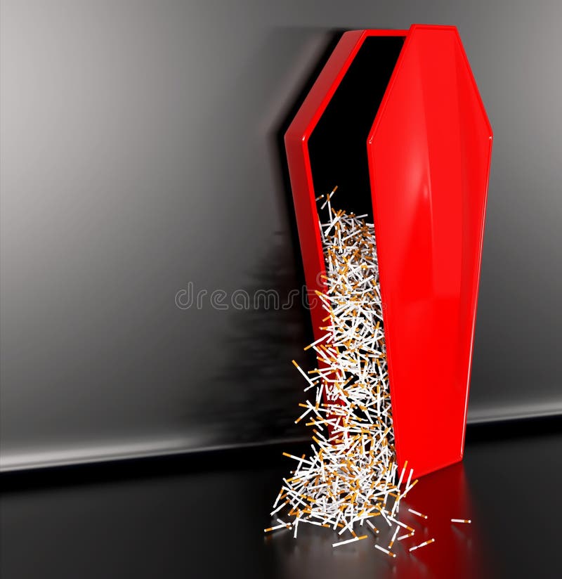 Opened Red Coffin, with Falling Cigarettes. Right View Stock ...
