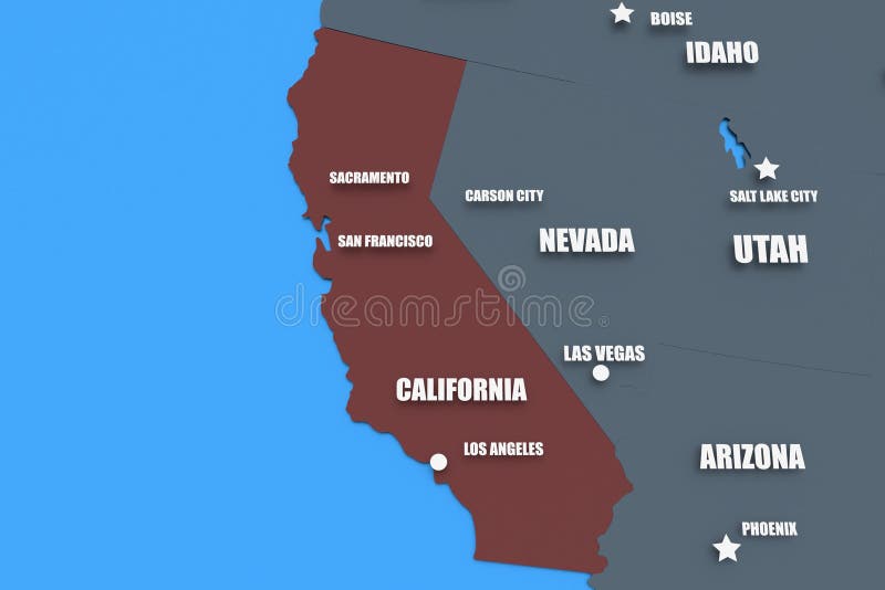 Three Dimensional Rendered Map of California Stock Illustration ...
