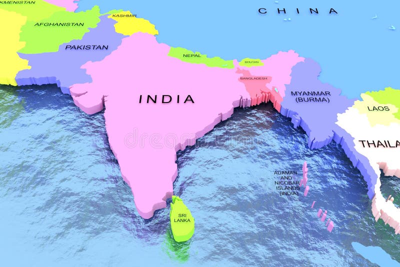 Three Dimensional Rendered Map of India Stock Illustration ...