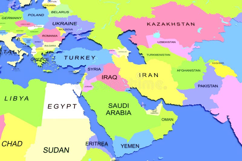Three Dimensional Rendered Map of Middle East Stock Illustration ...