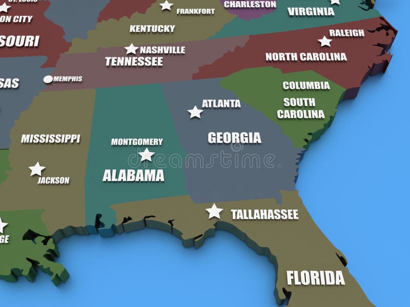 Three Dimensional Rendered Map of USA Stock Illustration - Illustration ...