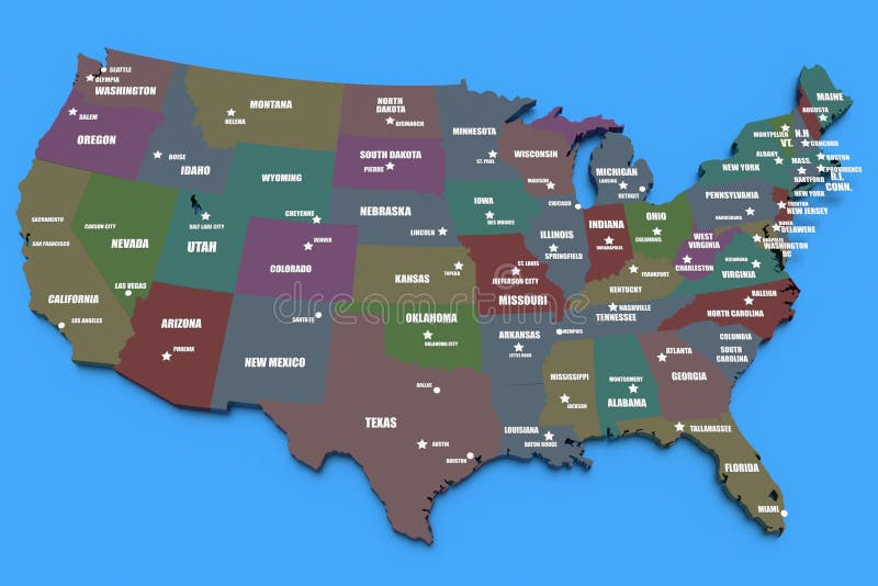 Three Dimensional Rendered Map of USA Stock Illustration - Illustration ...