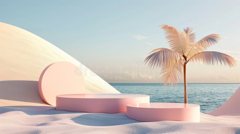 Three-dimensional Rendering of an Abstract Summer Beach Scene with a ...