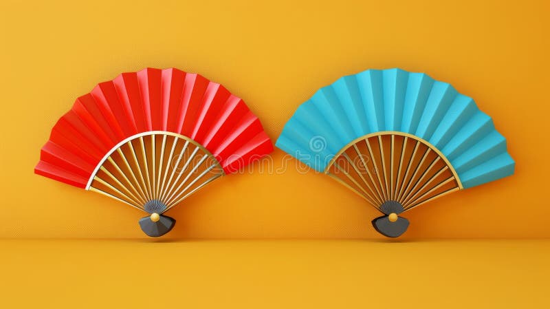 Three-dimensional Rendering of a Chinese Semicircle Fan Colored Red and ...