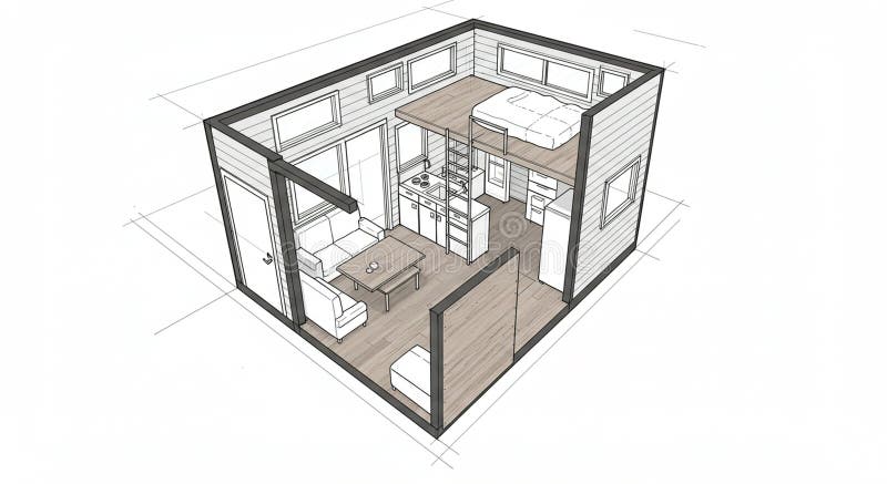 Three-dimensional Rendering of a Compact, Modern Tiny House Stock ...