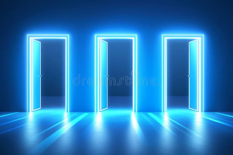Three-dimensional Rendering of a Futuristic Neonlit Hallway with ...