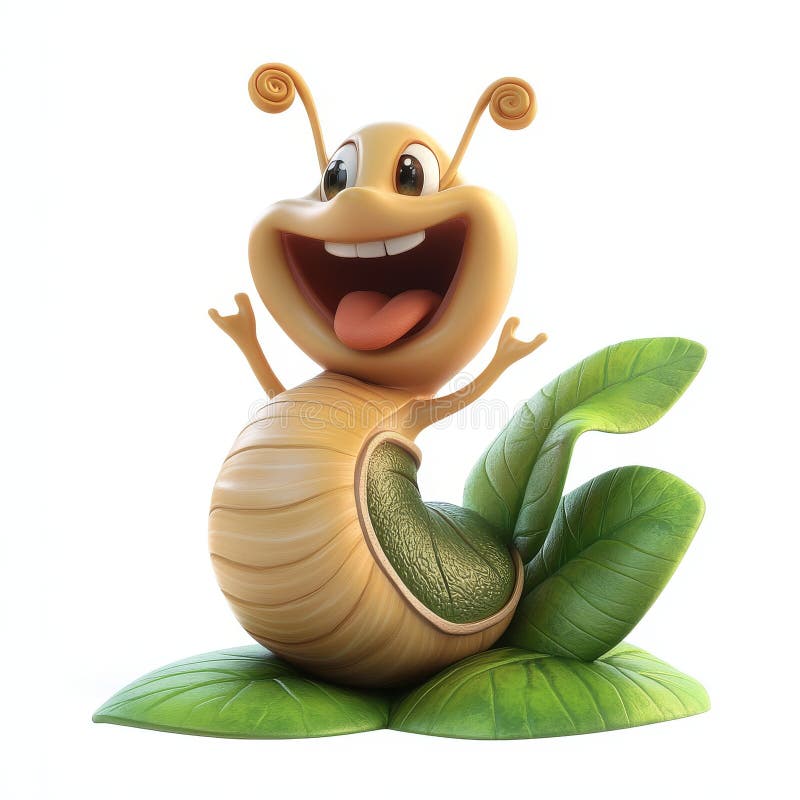 A Three-dimensional Rendering of a Happy Cartoon Snail Moving on a ...