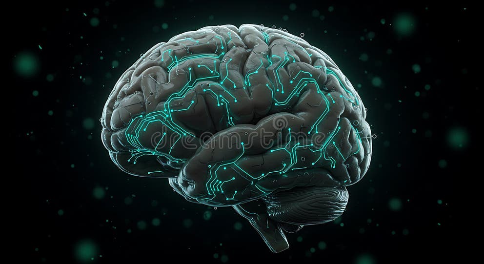 Three-dimensional Rendering of a Human Brain, Showcasing Intricate ...