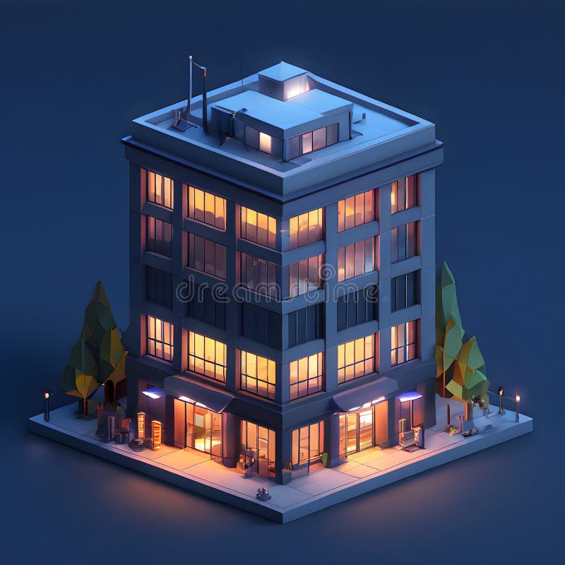 Three Dimensional Rendering of an Illuminated Modern High-rise Building ...