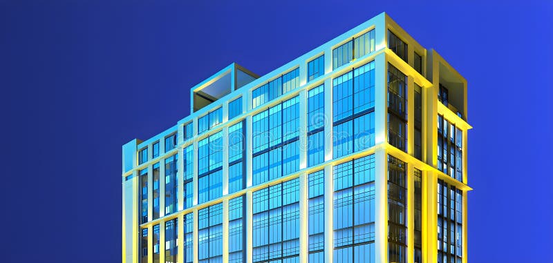Three Dimensional Rendering of an Illuminated Modern High-rise Building ...
