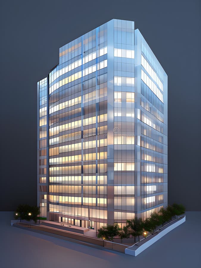 Three Dimensional Rendering of an Illuminated Modern High-rise Building ...
