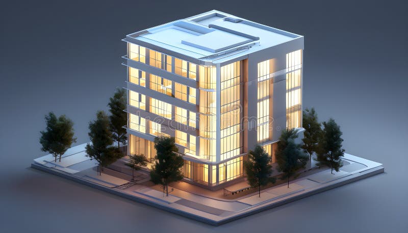 Three Dimensional Rendering of an Illuminated Modern High-rise Building ...