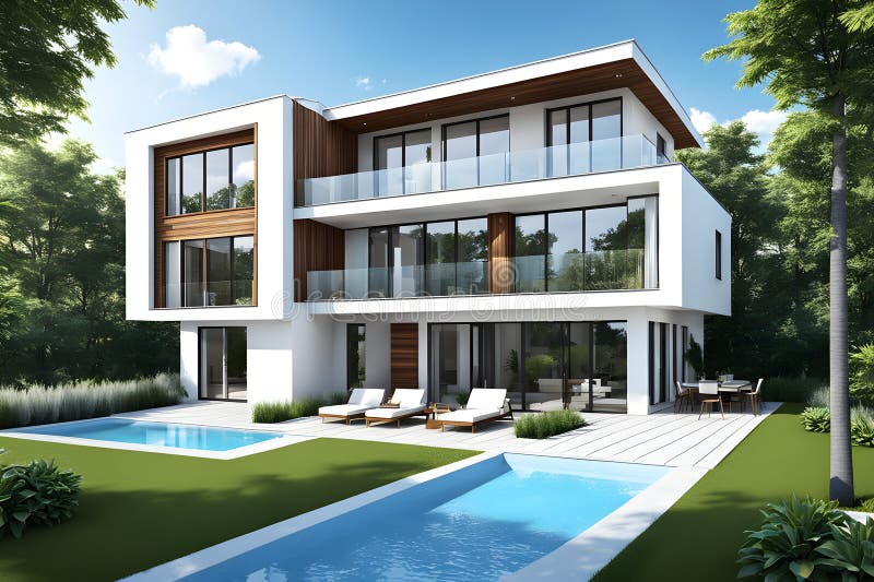 Three Dimensional Render of a Modern Ecological Residential House Stock ...