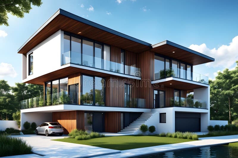 Three Dimensional Render of a Modern Ecological Residential House Stock ...