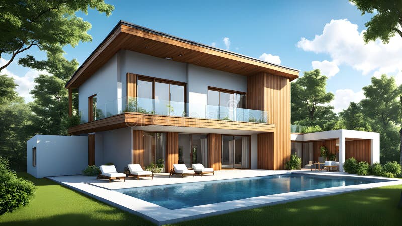 Three Dimensional Render of a Modern Ecological Residential House Stock ...