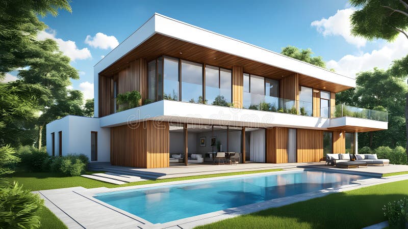 Three Dimensional Render of a Modern Ecological Residential House Stock ...