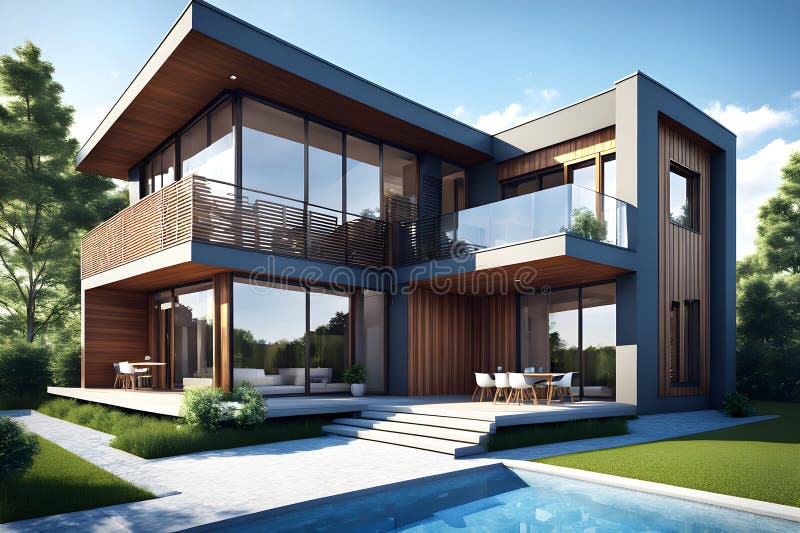 Three Dimensional Render of a Modern Ecological Residential House Stock ...