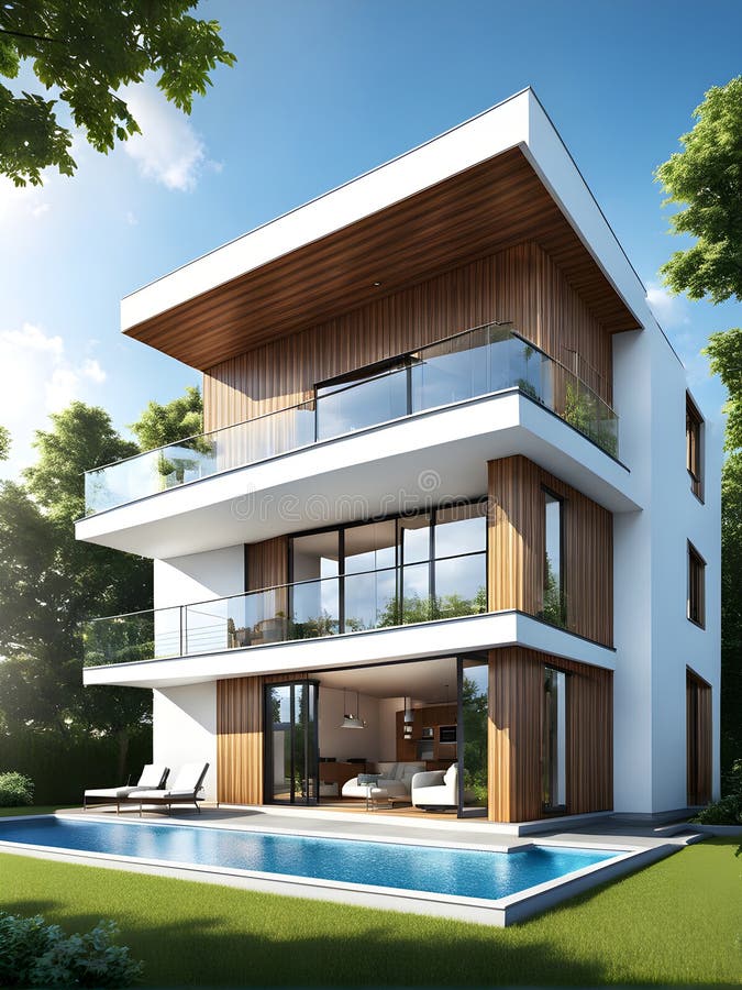 Three Dimensional Render of a Modern Ecological Residential House Stock ...