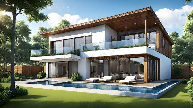 Three Dimensional Render of a Modern Ecological Residential House Stock ...