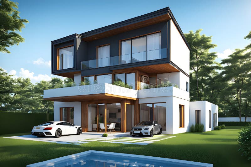 Three Dimensional Render of a Modern Ecological Residential House Stock ...