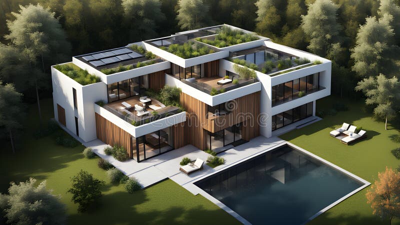 Three Dimensional Render of a Modern Ecological Residential House Stock ...