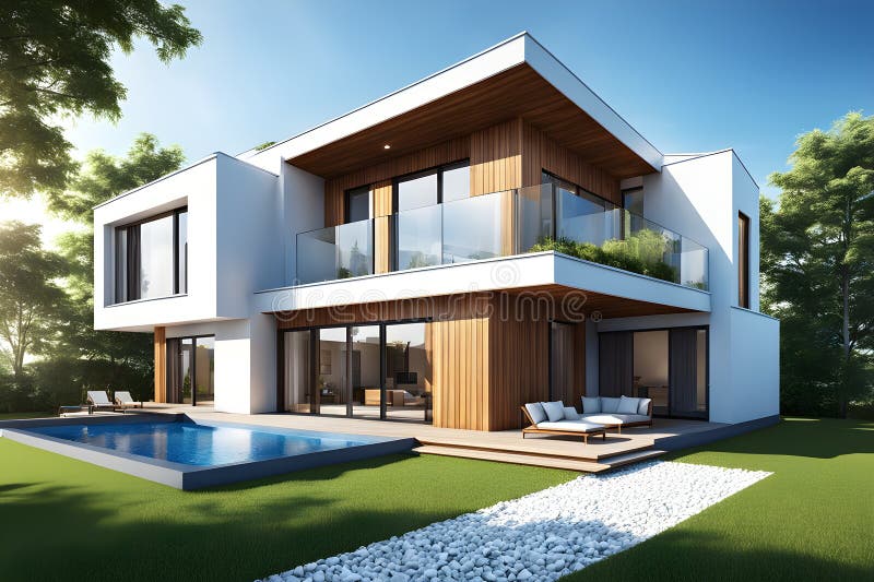 Three Dimensional Render of a Modern Ecological Residential House Stock ...