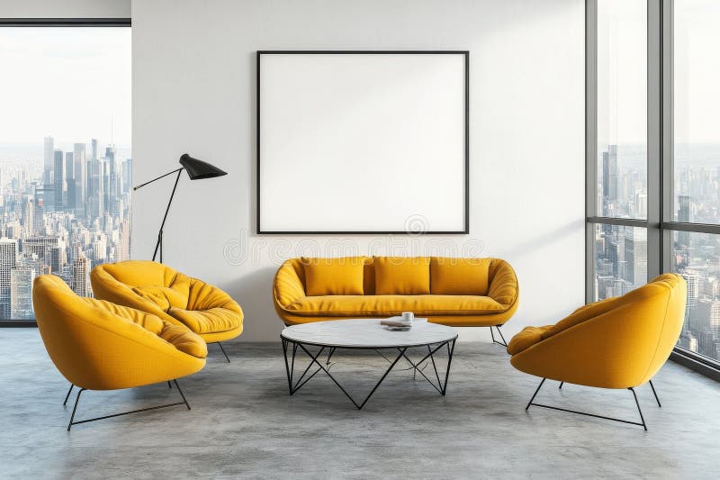 Three-dimensional Rendering of a Modern Living Room with Orange Sofas ...