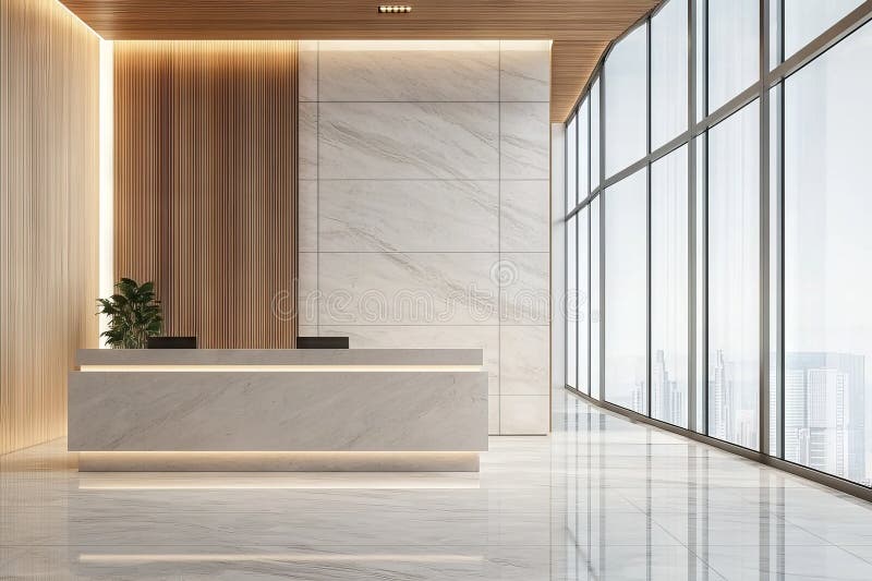Three-dimensional Rendering of a Modern Office Lobby with Large Windows ...