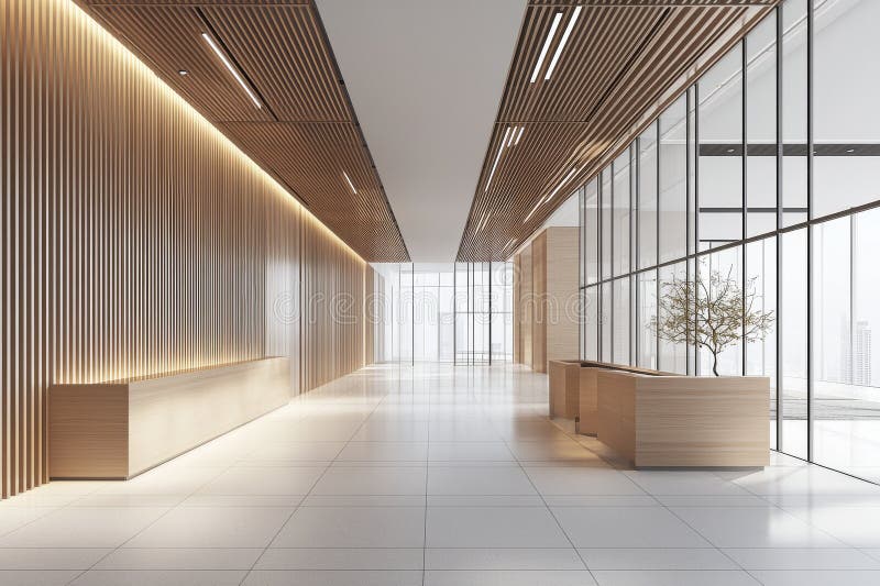 Three-dimensional Rendering of a Modern Office Lobby with a Reception ...