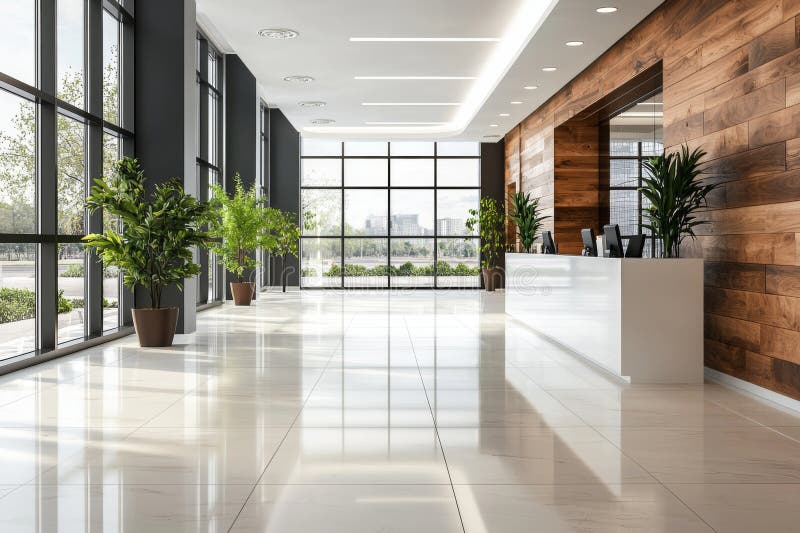 Three-dimensional Rendering of a Modern Office Lobby with a Reception ...