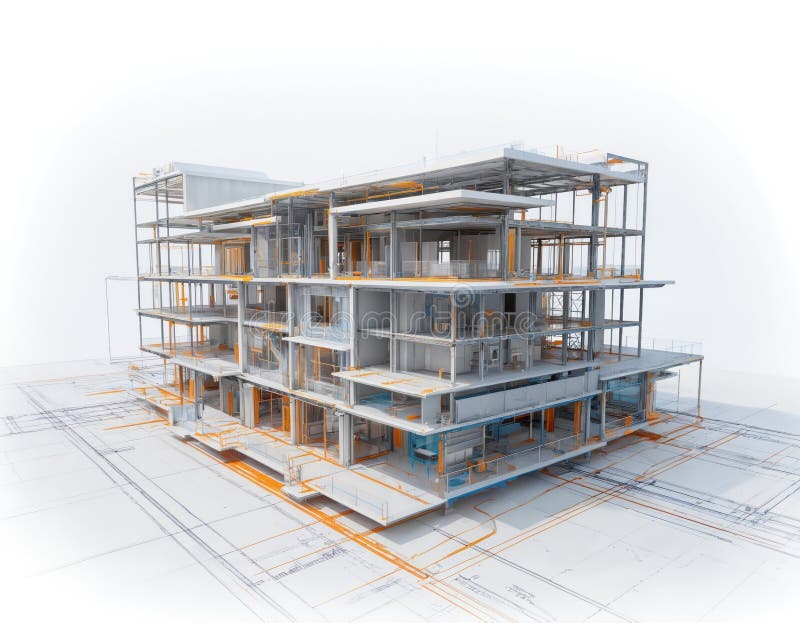 Three-dimensional Rendering of Multi-level Building with Concrete ...