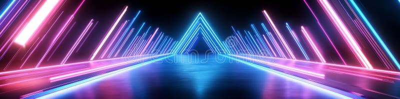 Three-dimensional Rendering, Neon Light, Glowing Lines, Triangle-shaped ...