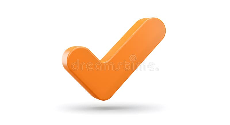 Three-Dimensional Rendering of an Orange Check Mark Symbol on White ...