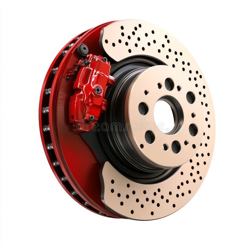 A Three-dimensional Rendering of a Red Sport Racing Brake Disc with a ...