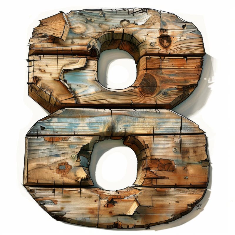 Three-dimensional Rendering of a Rustic Wooden Number Eight on a White ...