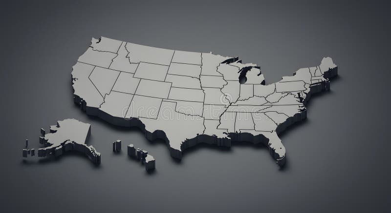 3D Model of the United States Showing State Boundaries Stock ...