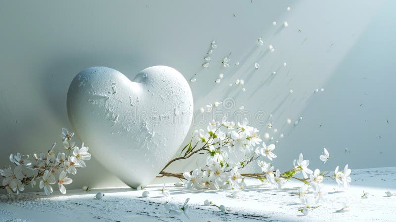 Three-dimensional Rendering of a White Love Heart with a Romantic ...