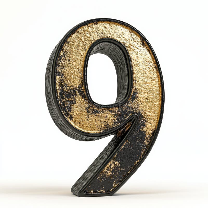 A Three-dimensional Representation of the Number 9 with a Textured Gold ...
