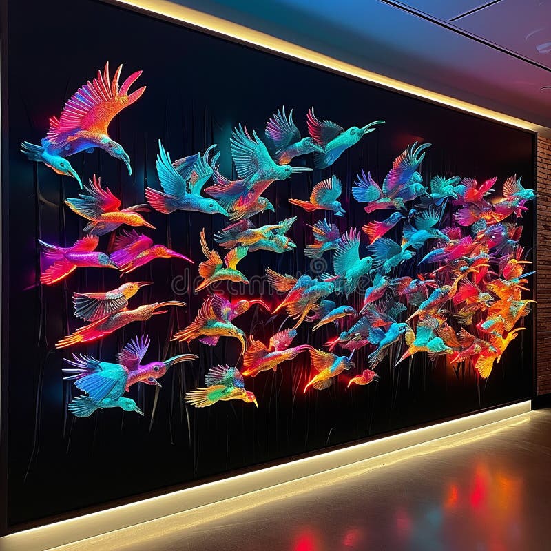 A Three - Dimensional, Sculptural Mural Featuring a Flock of Birds Made ...