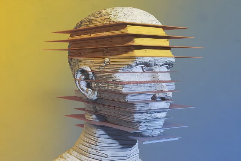 Layered Sculpture of Head with Colors Contrasts Against Gradient ...