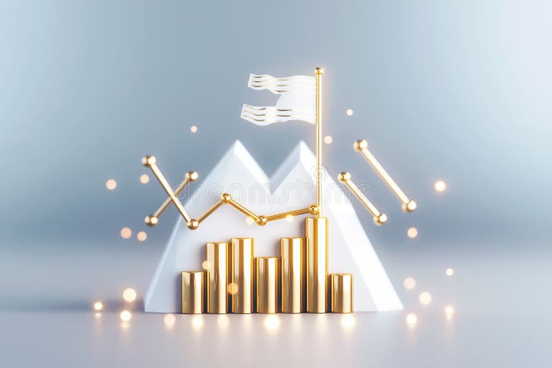 A Three-dimensional Setup Showcases Gold Bars and Flags on a Mountain ...