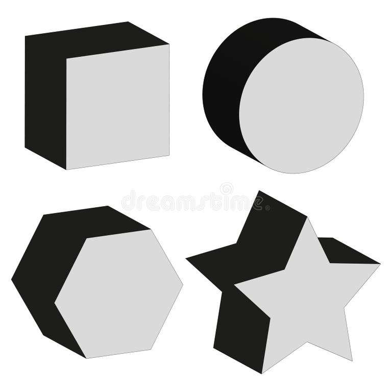 Three Dimensional Shapes. Geometric 3D Objects. Abstract Cube and Star. Modern Vector Design ...