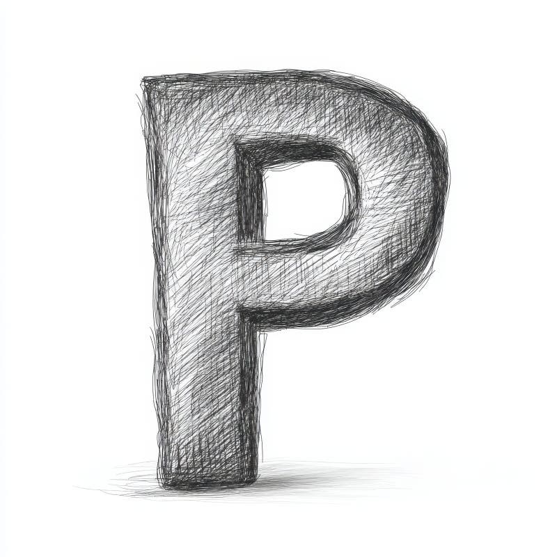 A Three-dimensional Sketch of the Letter "P" with a Shaded Texture ...