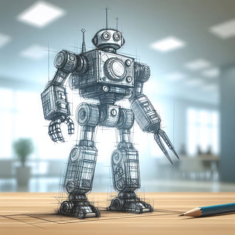 Three-dimensional Sketch of a Robot on a Blurred Background. Stock ...
