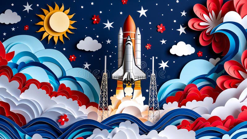 Three-Dimensional Space Shuttle Launch with Colorful Paper Cutouts ...