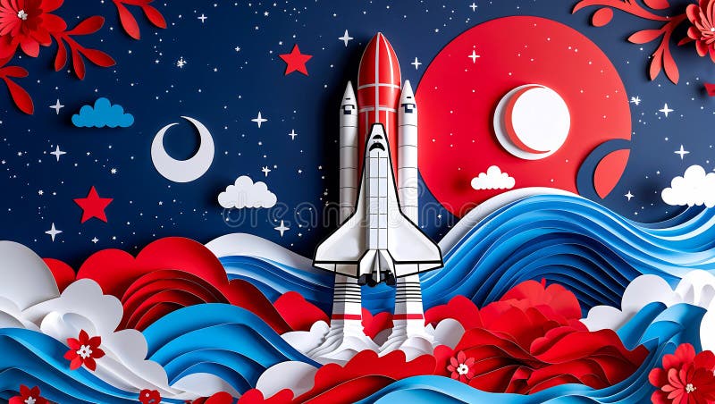 Three-Dimensional Space Shuttle Launch with Colorful Paper Cutouts ...